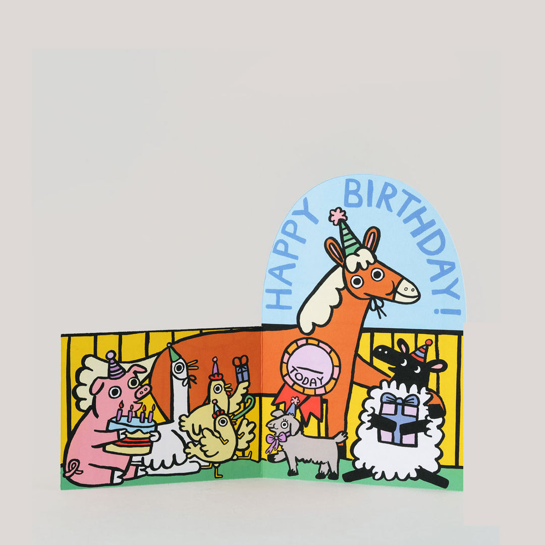 Alice Bowsher | Farmyard Birthday Fold Out Card – Colours May Vary