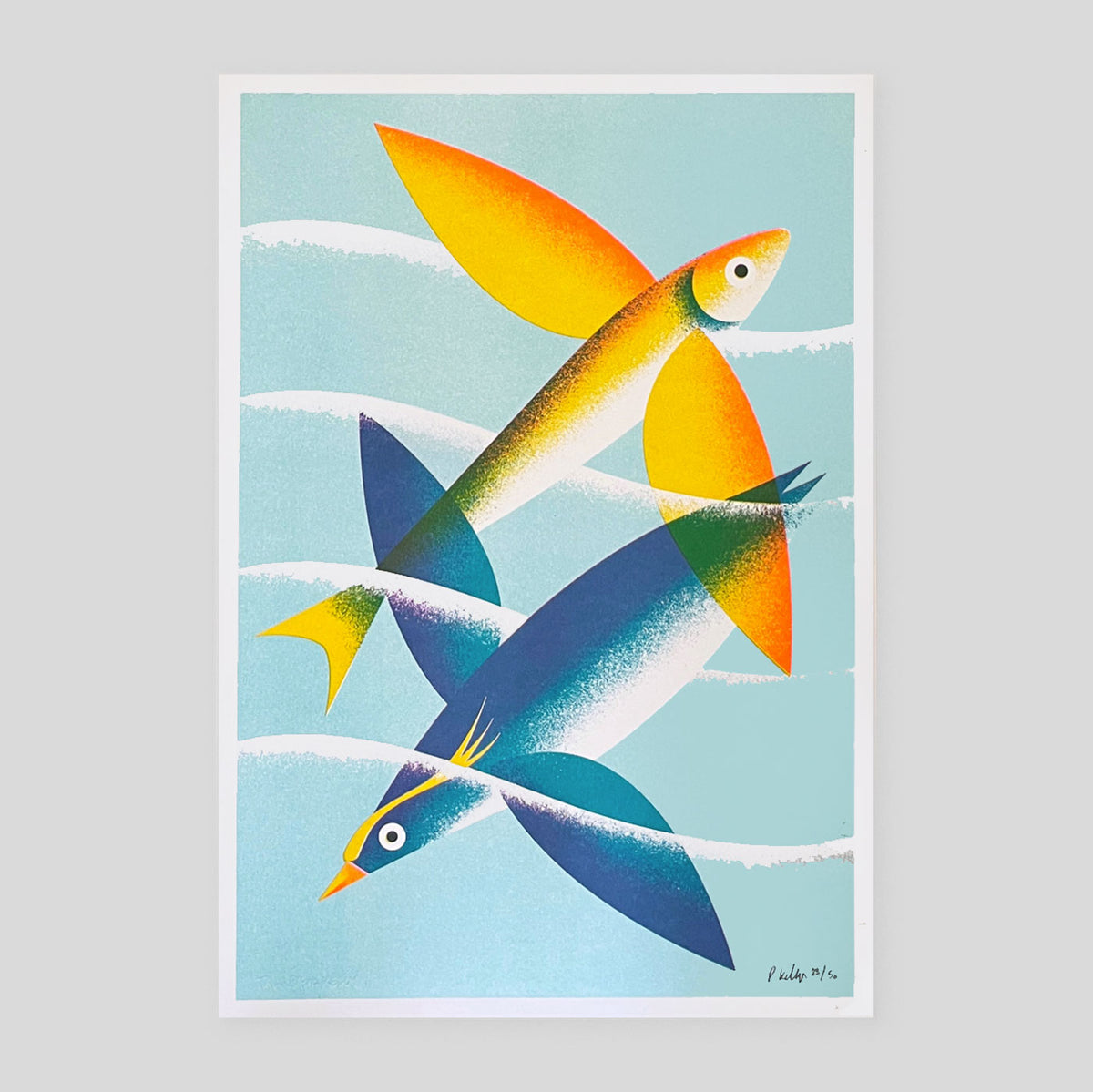 Fly / Swim A3 Risograph Print | Tall Paul Kelly – Colours May Vary
